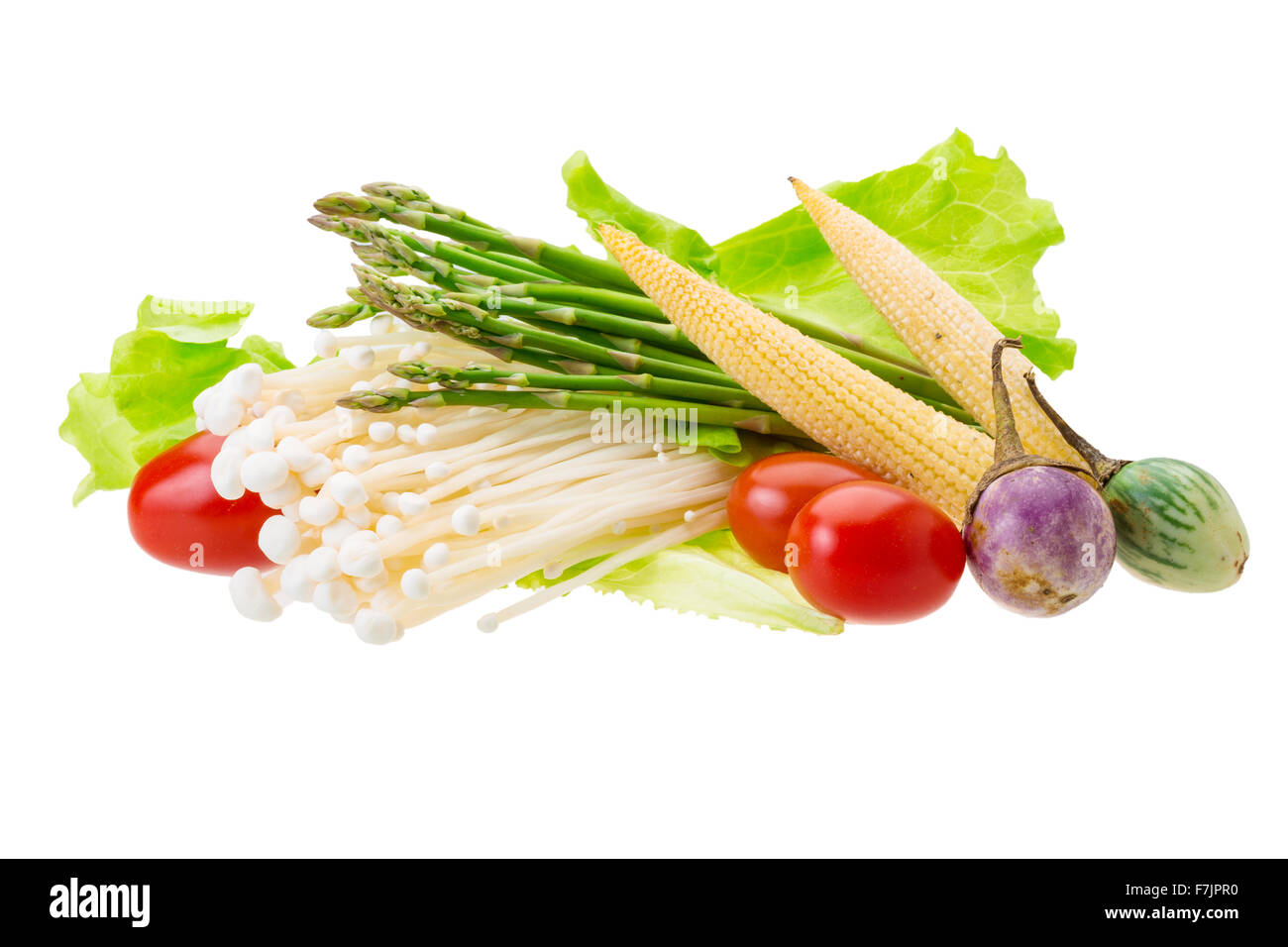 Japan mushroom, asparagus, egg-plant, baby-corn and salad Stock Photo ...