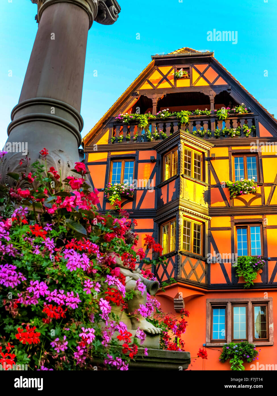 Picturesque half-timbered house in Obernai, Alsace, France Stock Photo ...