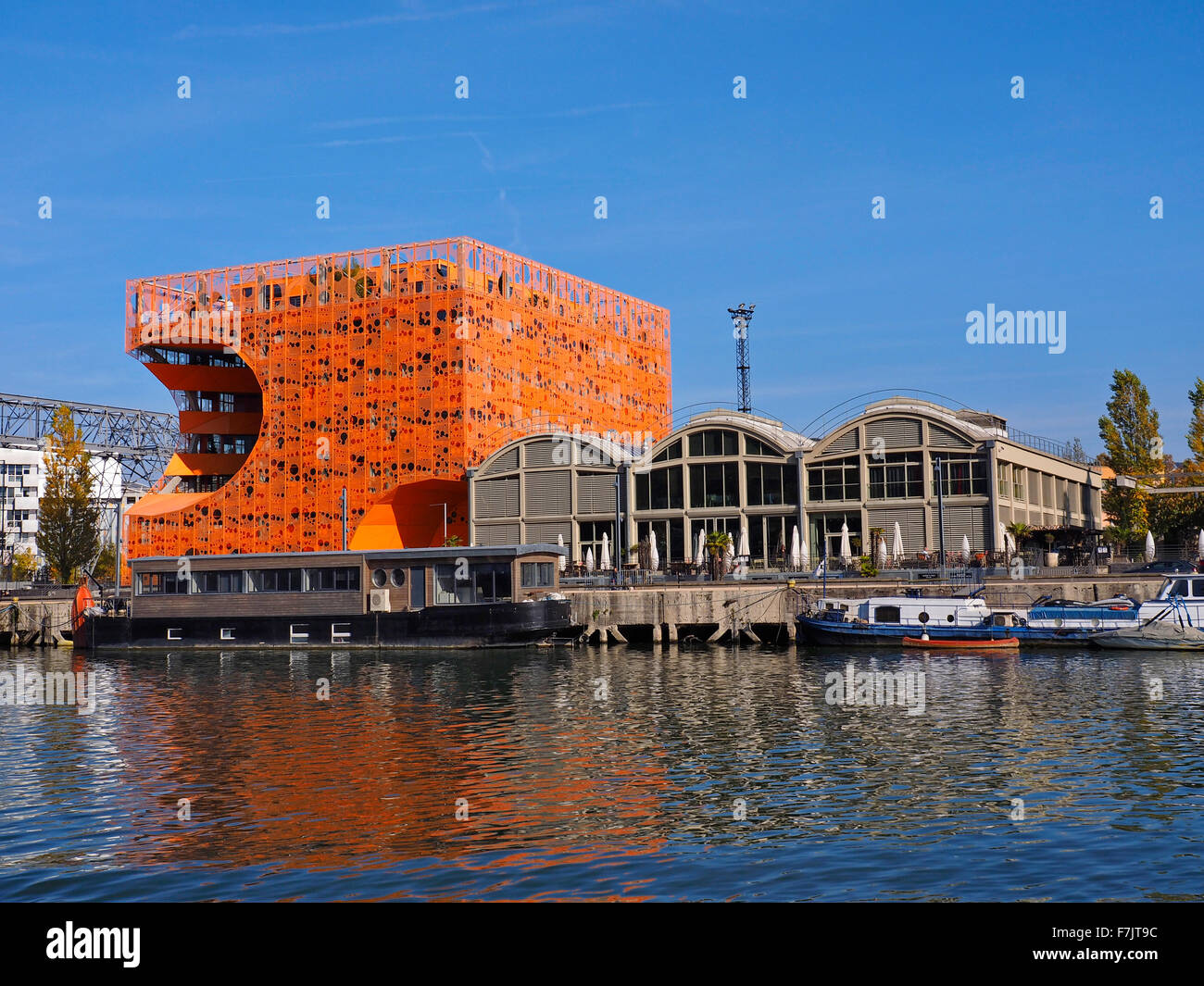 Modern and historic architecture on banks of River Soane, Lyon France ...