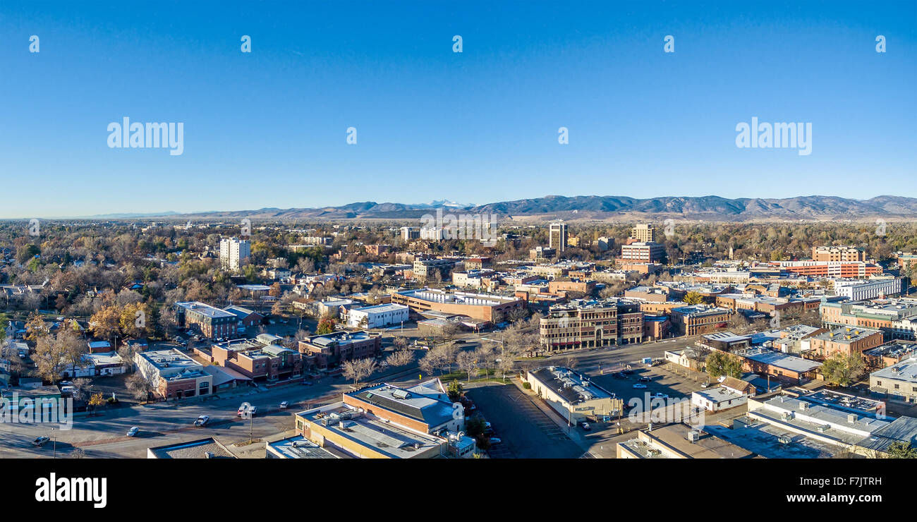 Fort Collins downtown aerial panorama, fall scenery od Colorado with ...