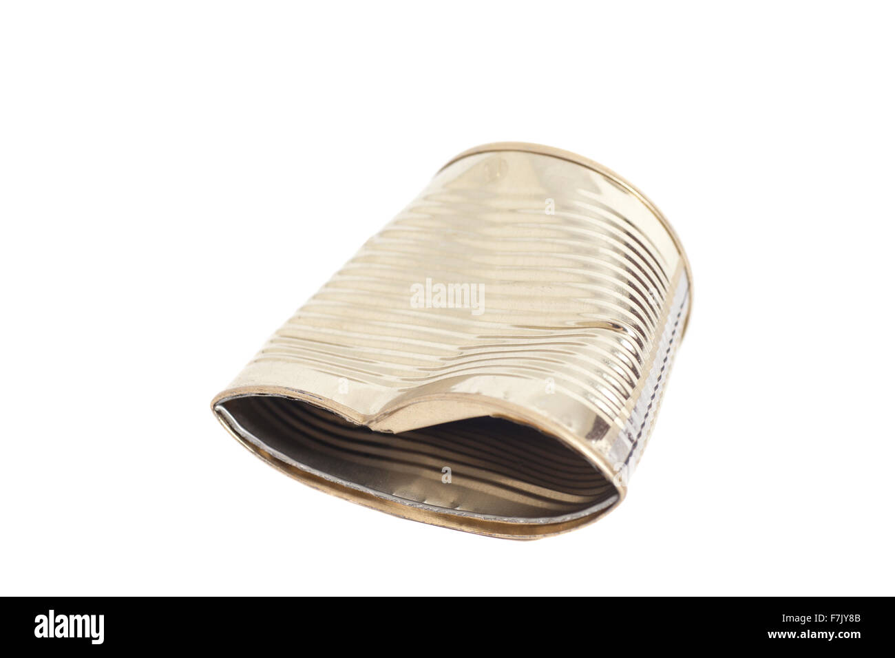 Crumpled metal tin can isolated on white background Stock Photo - Alamy