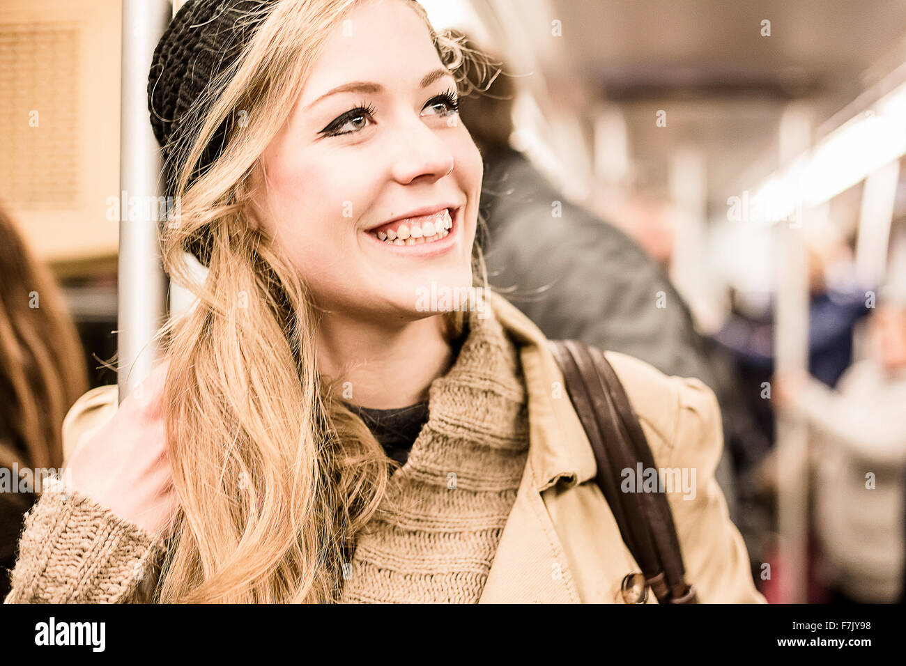 Woman inside the Metro Stock Photo - Alamy