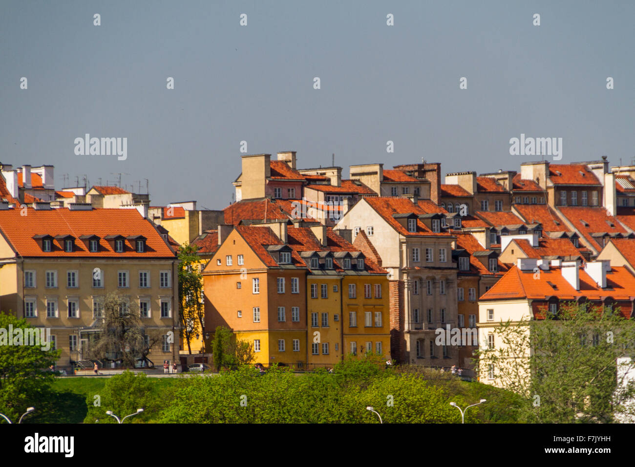Old Town by the river Vistula picturesque scenery in the city of Warsaw ...