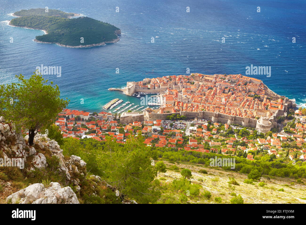 Dubrovnik - elevated view of the Old Town from Srd Hill, Croatia Stock ...