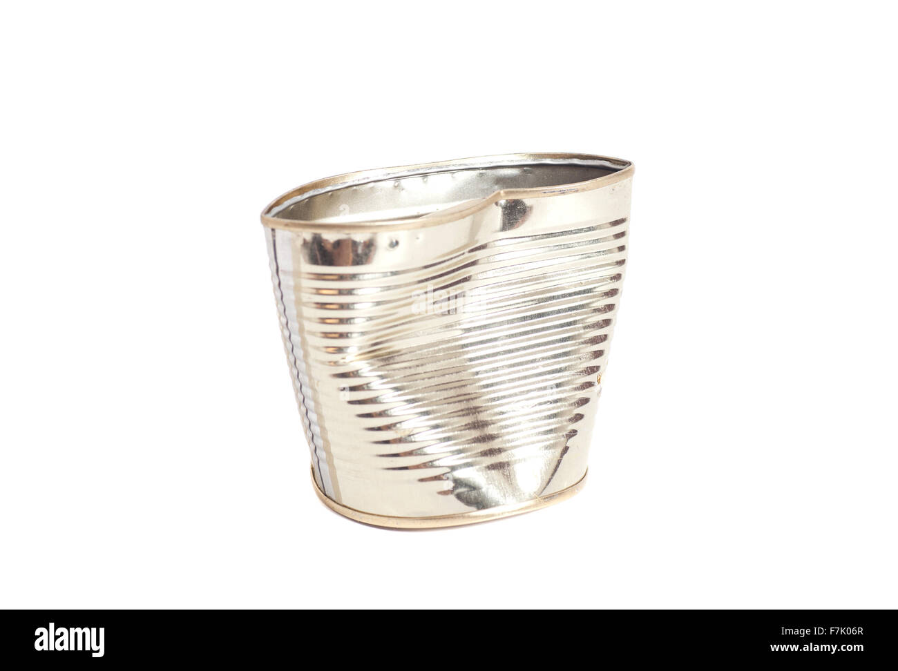 Crumpled metal tin can isolated on white background Stock Photo - Alamy