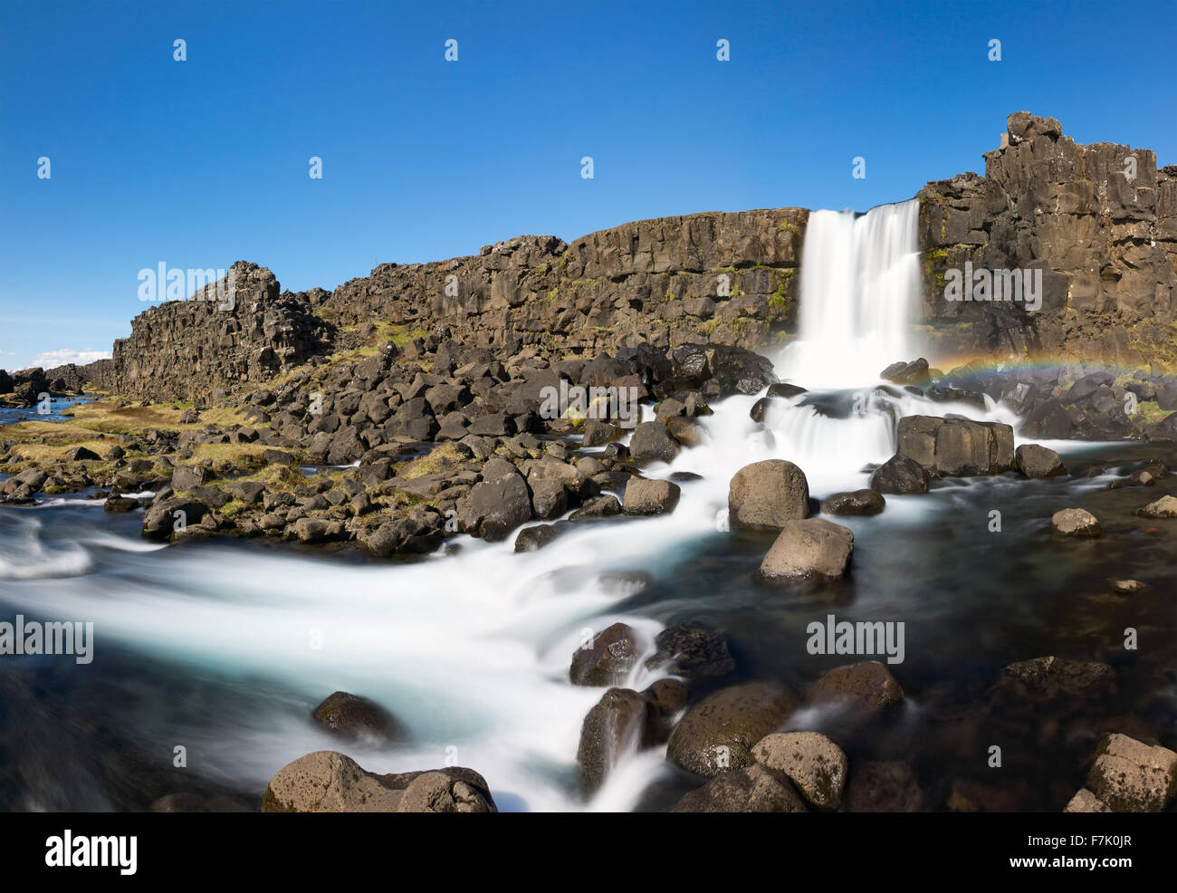 Panorama of the Oxarafoss waterfall in Iceland Stock Photo - Alamy
