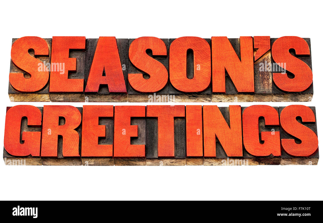 season greetings typography - isolated text in letterpress wood type ...