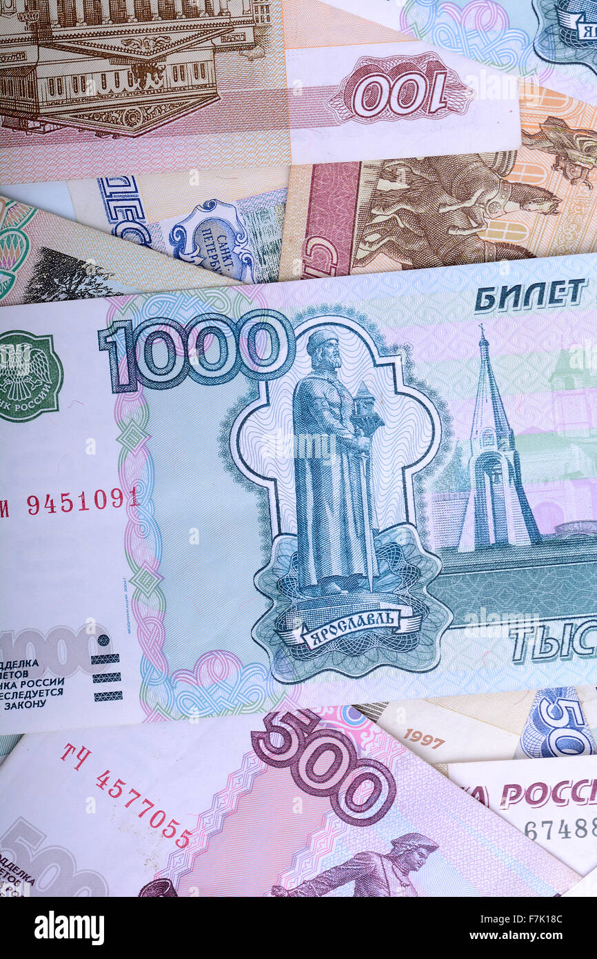 Russian money background. Rubles banknotes closeup texture Stock Photo ...