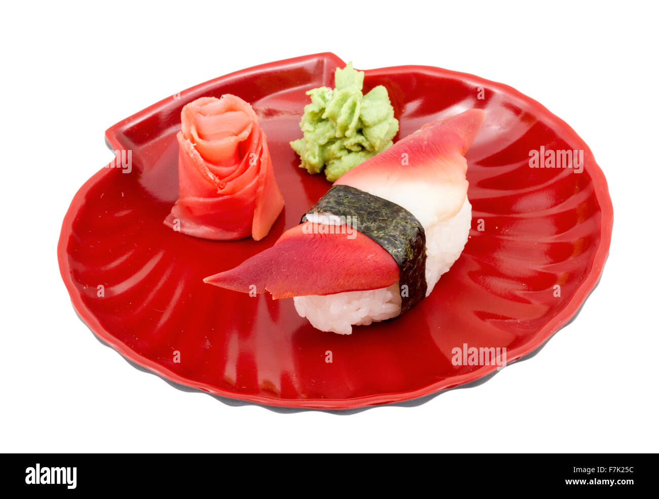 Hokkigai Mollusc sushi on white background Stock Photo - Alamy