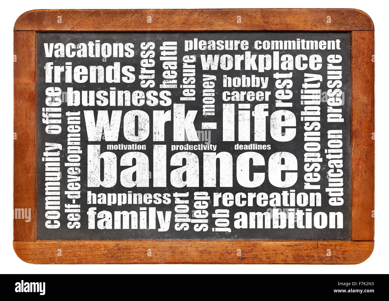 work life balance concept - a word cloud on a vintage slated blackboard ...