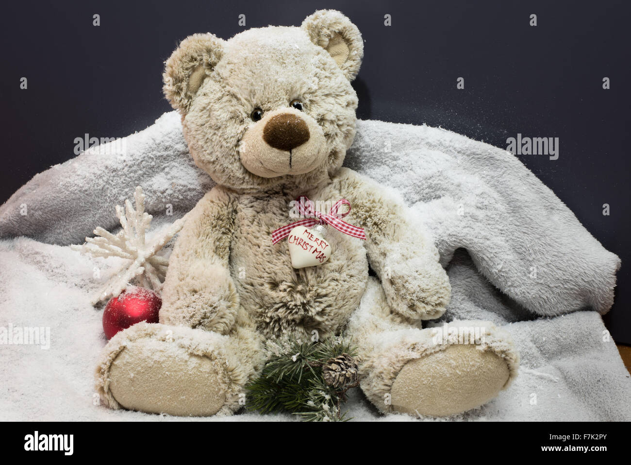 teddy sitting on a blanket in the snow Stock Photo - Alamy
