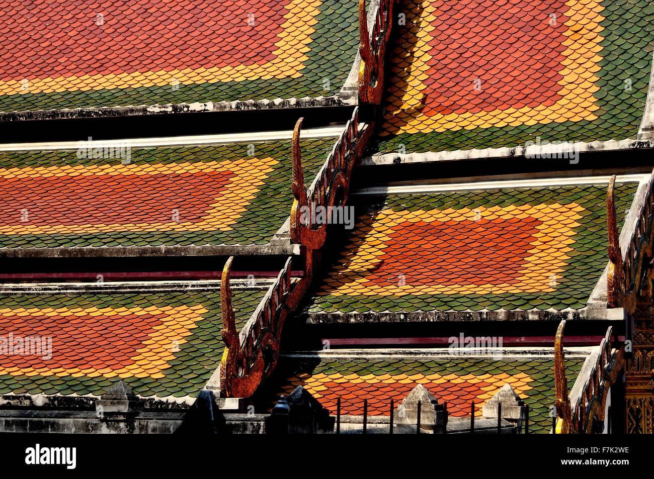 Saraburi, Thailand: Detail of orange, yellow, and green interlocking ...