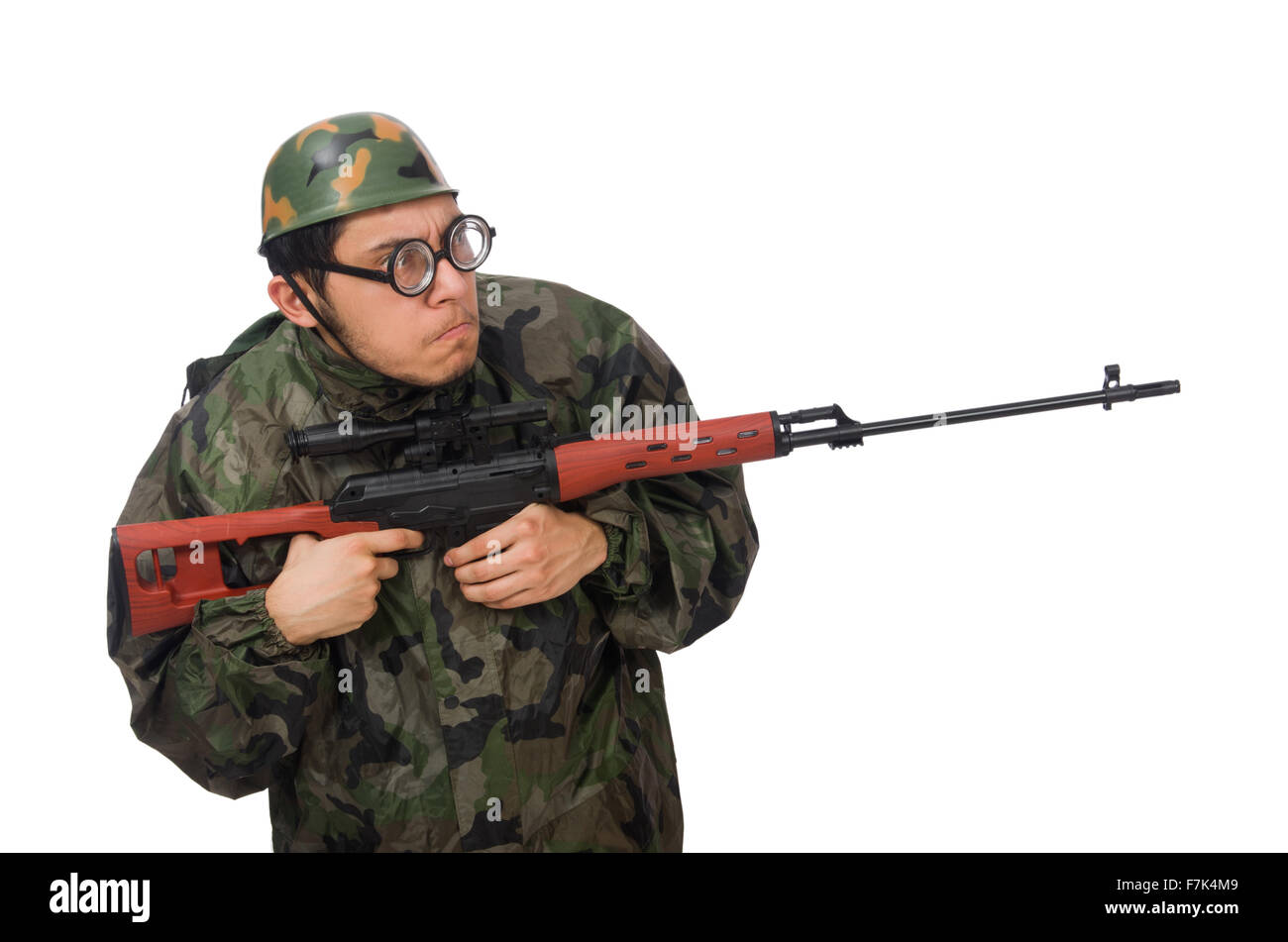 Military man with a gun isolated on white Stock Photo - Alamy