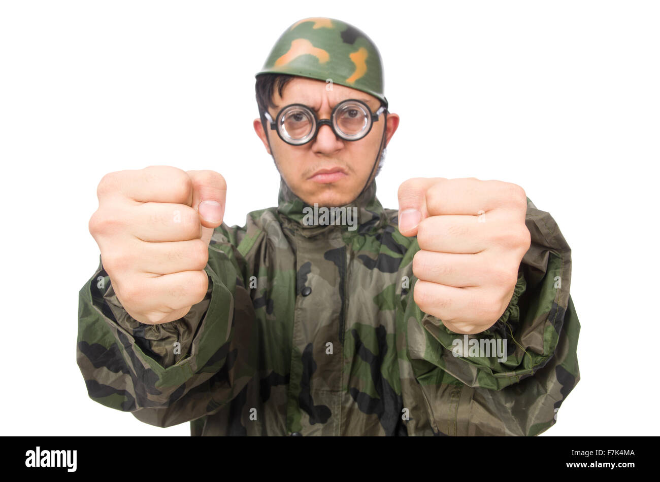 Military man with a gun isolated on white Stock Photo - Alamy