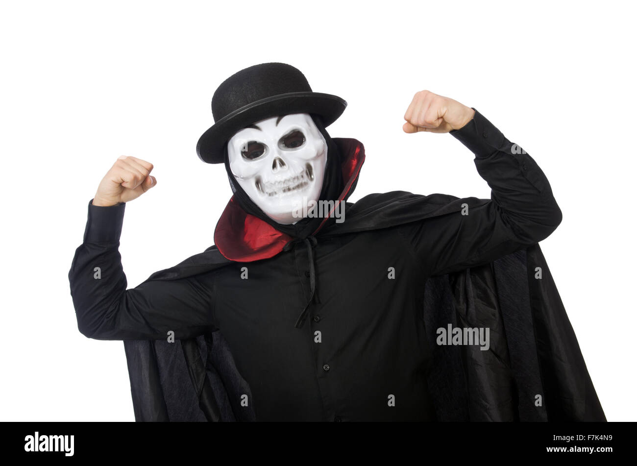 Man in horror costume with mask isolated on white Stock Photo - Alamy