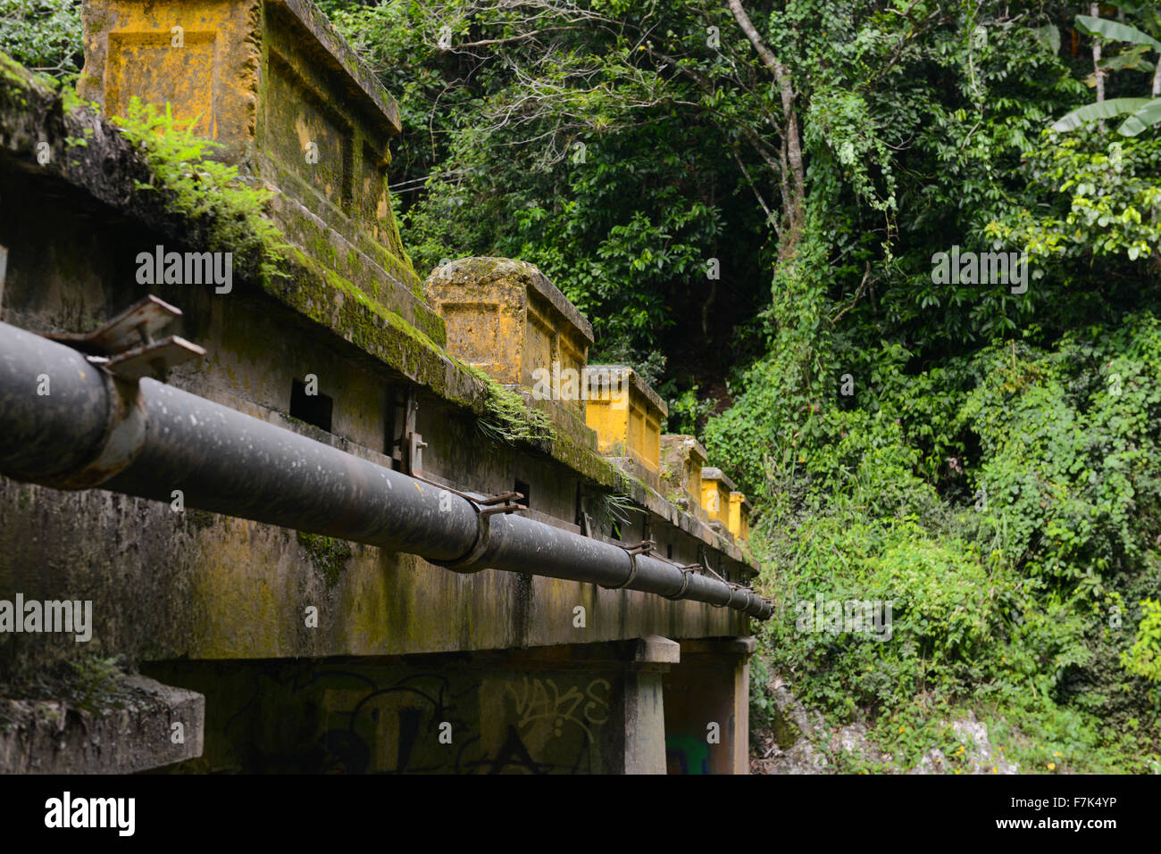 Water pipes at Salto de Dona Juana (waterfall). Located between Jayuya ...