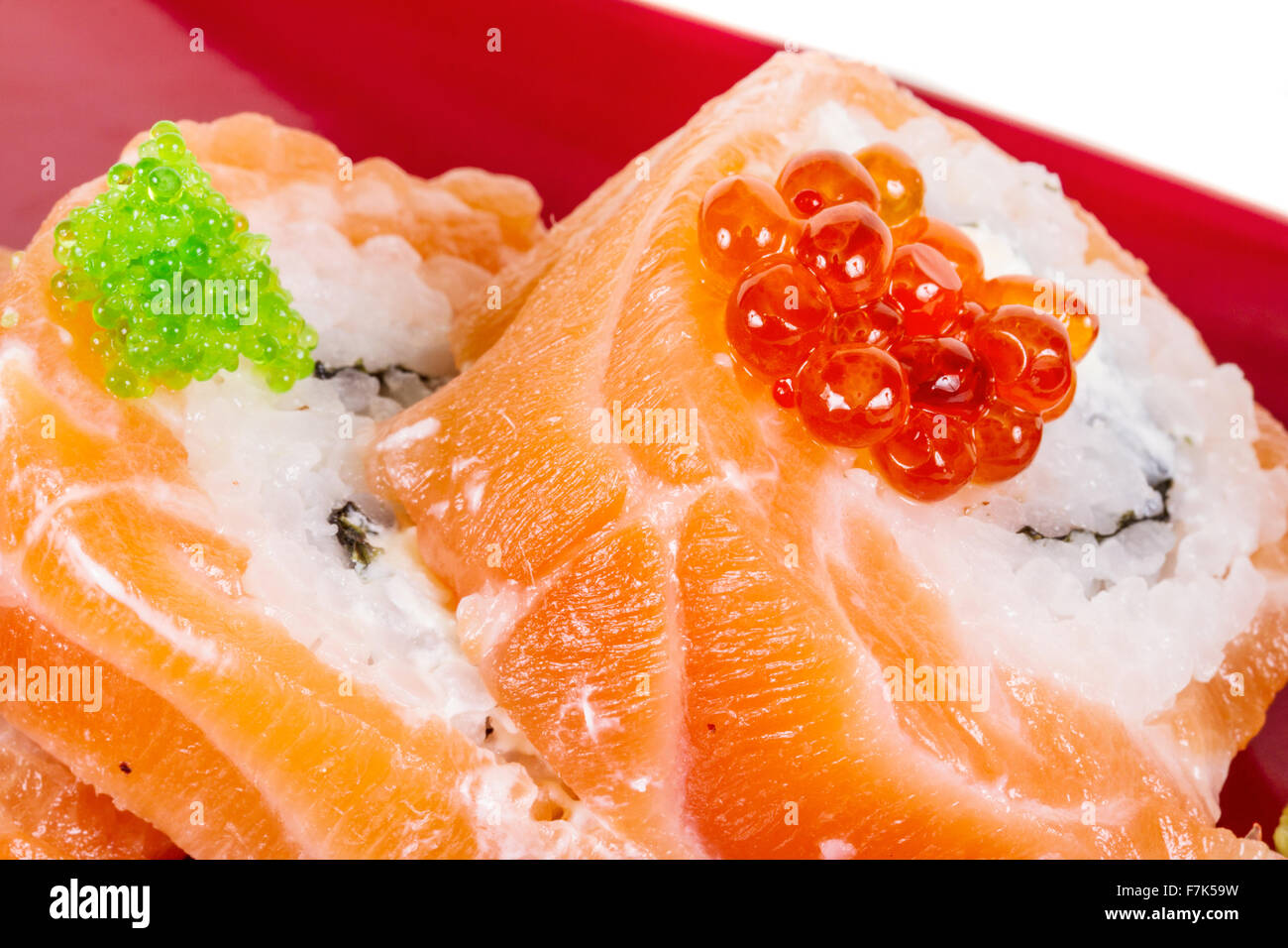 Japanese sushi traditional japanese food.Roll made of salmon, red ...