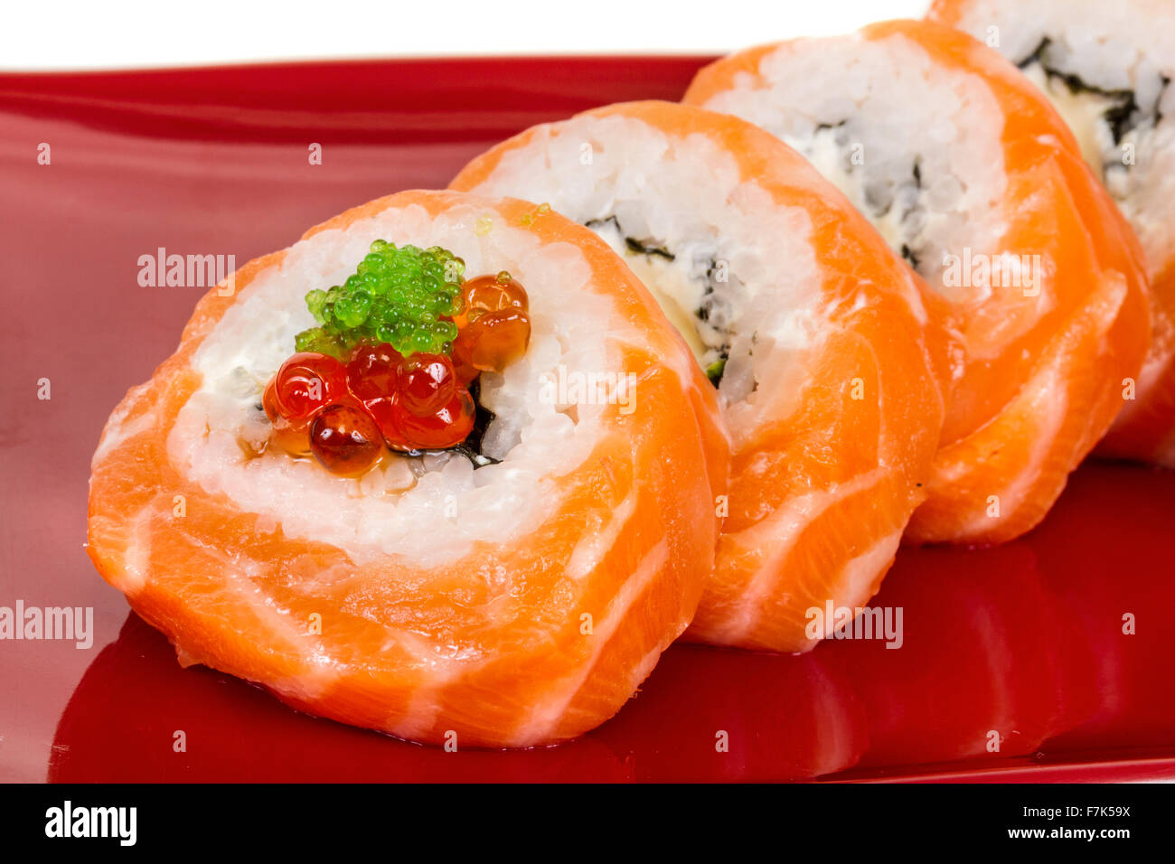 Japanese sushi traditional japanese food.Roll made of salmon, red ...
