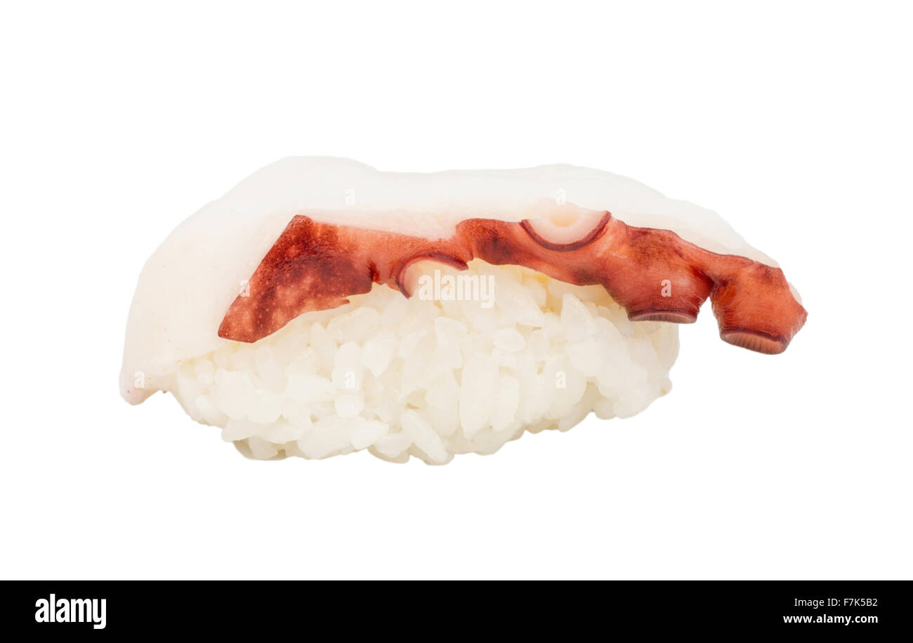Japanese sushi with meat octopus on a white background Stock Photo - Alamy