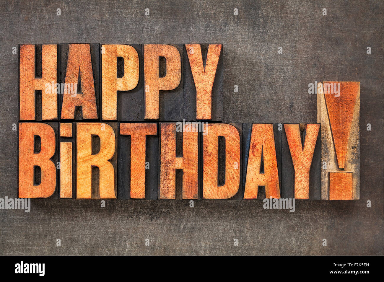 Happy Birthday! - text in vintage letterpress wood type blocks stained ...