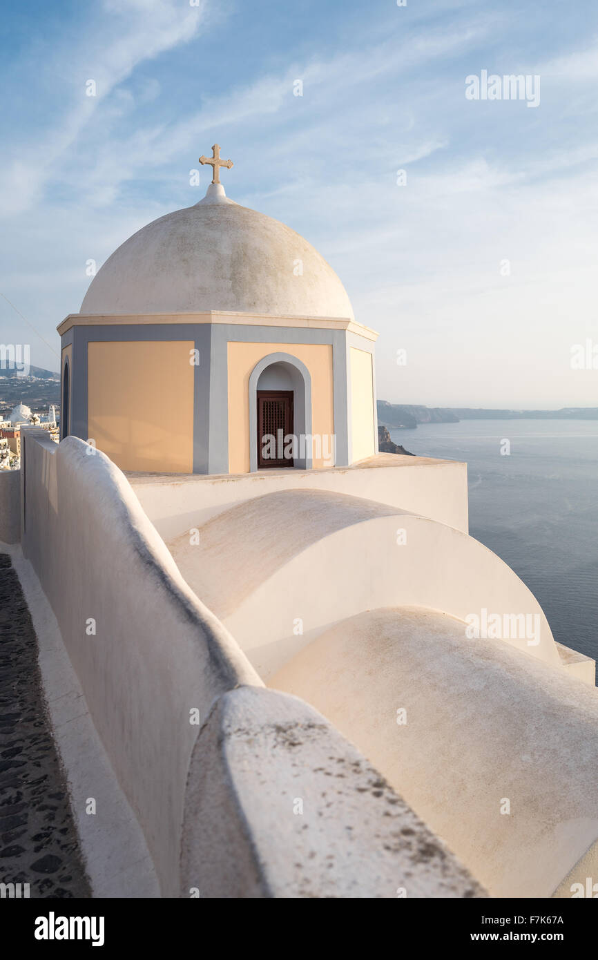 Greece, Santorini island, Fira, the St. Stylianos catholic church on ...