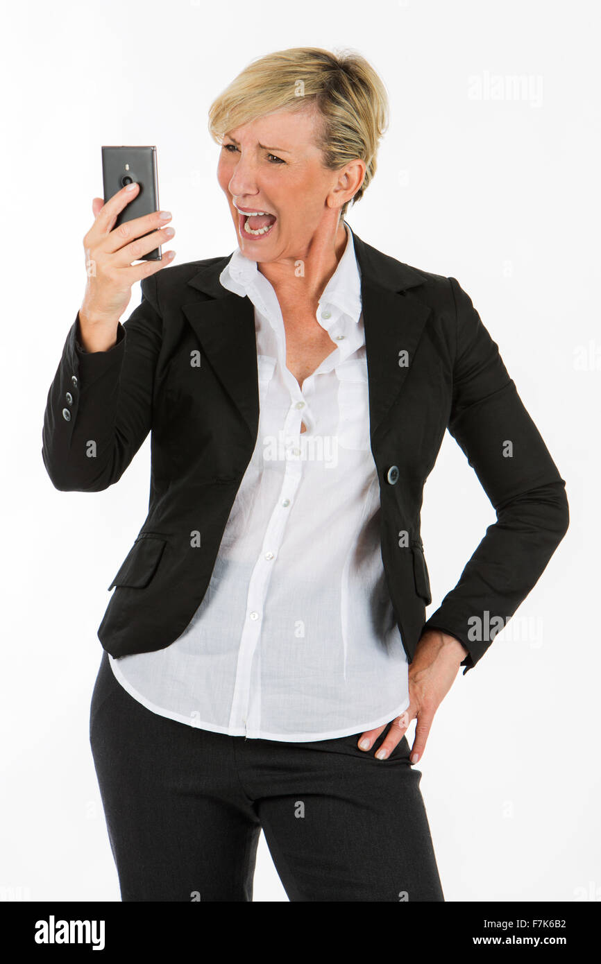 manager woman holding a mobile phone Stock Photo - Alamy