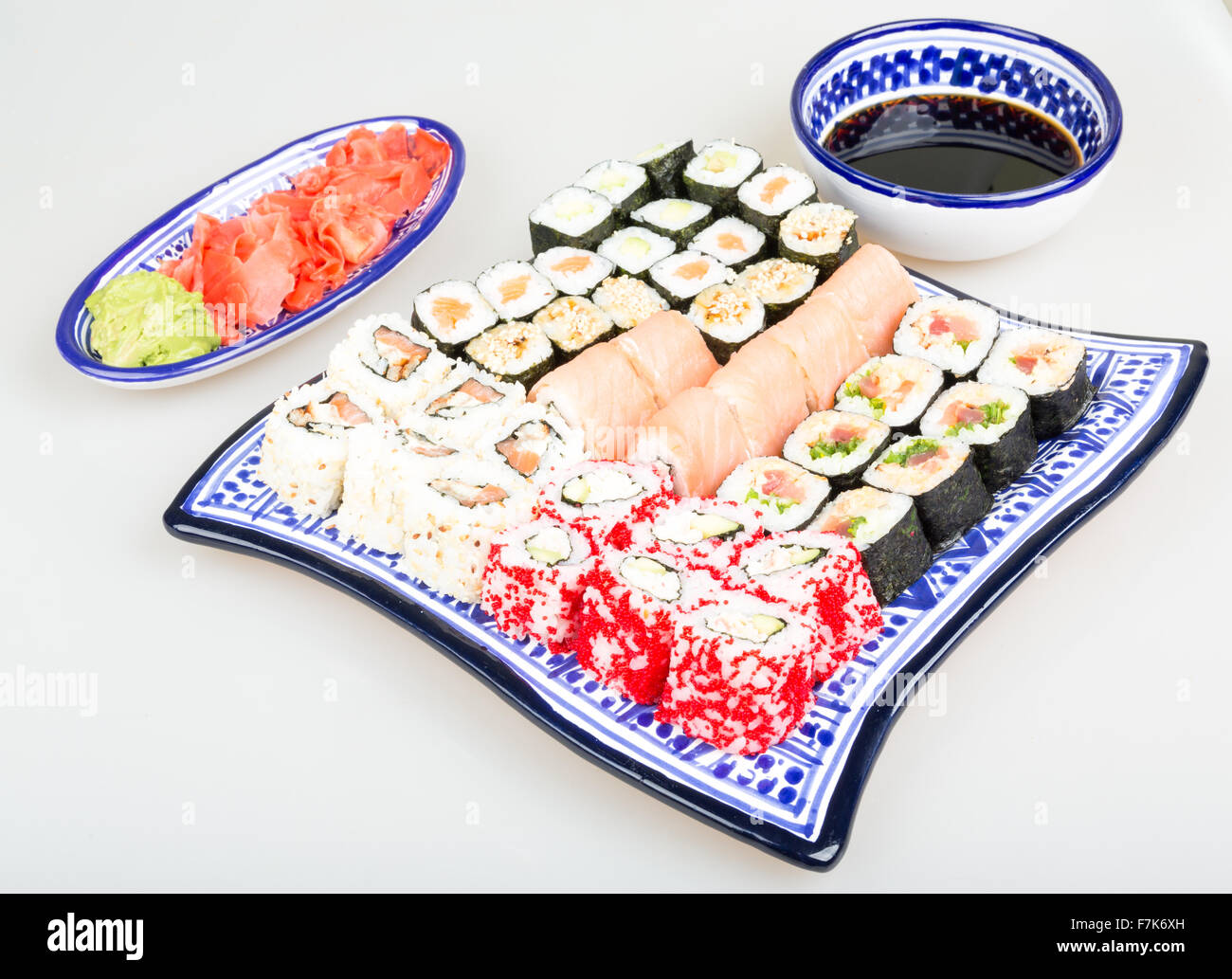 Sushi Set - Different Types of Maki Sushi and Nigiri Sushi Stock Photo ...