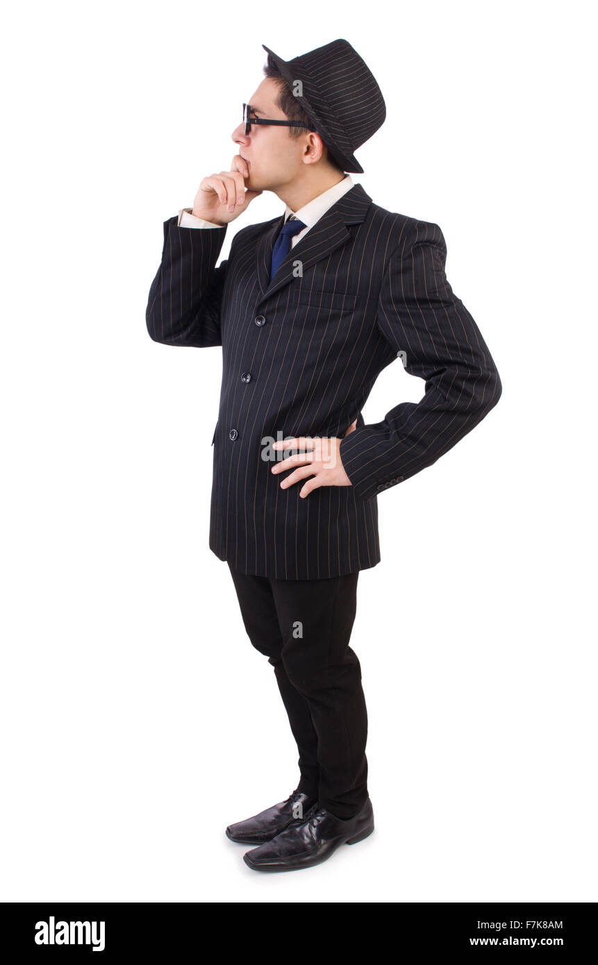 Funny gentleman in striped suit isolated on white Stock Photo - Alamy