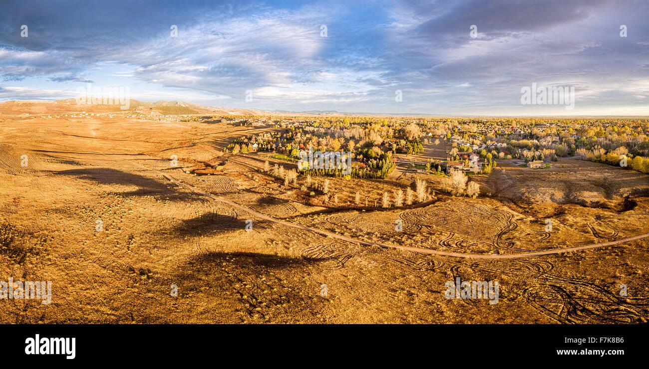 aerial panorama of foothills prairie and residential areas along Front ...