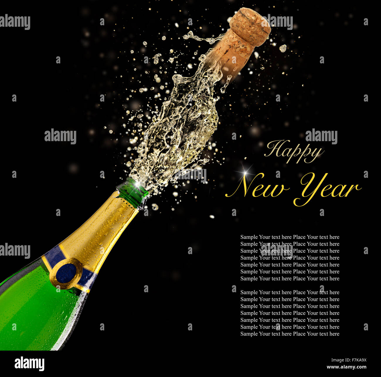 Celebration theme with splashing champagne on black Stock Photo - Alamy