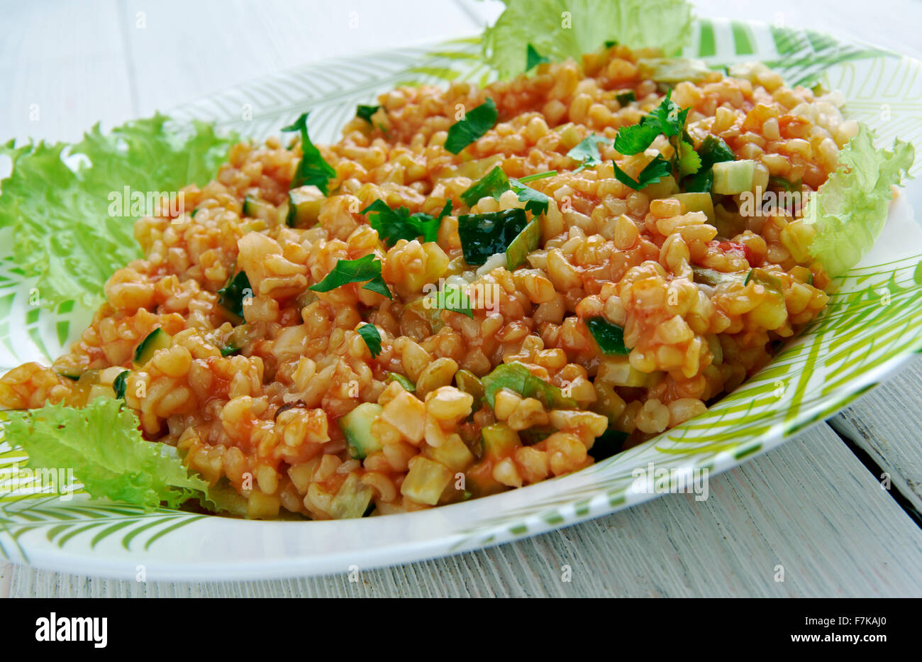 Kısır - traditional side dish in Turkish cuisines. main ingredients are ...