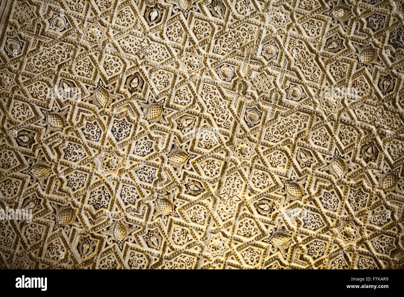Close up shot of some Arabic decorations at the Alhambra palace in ...