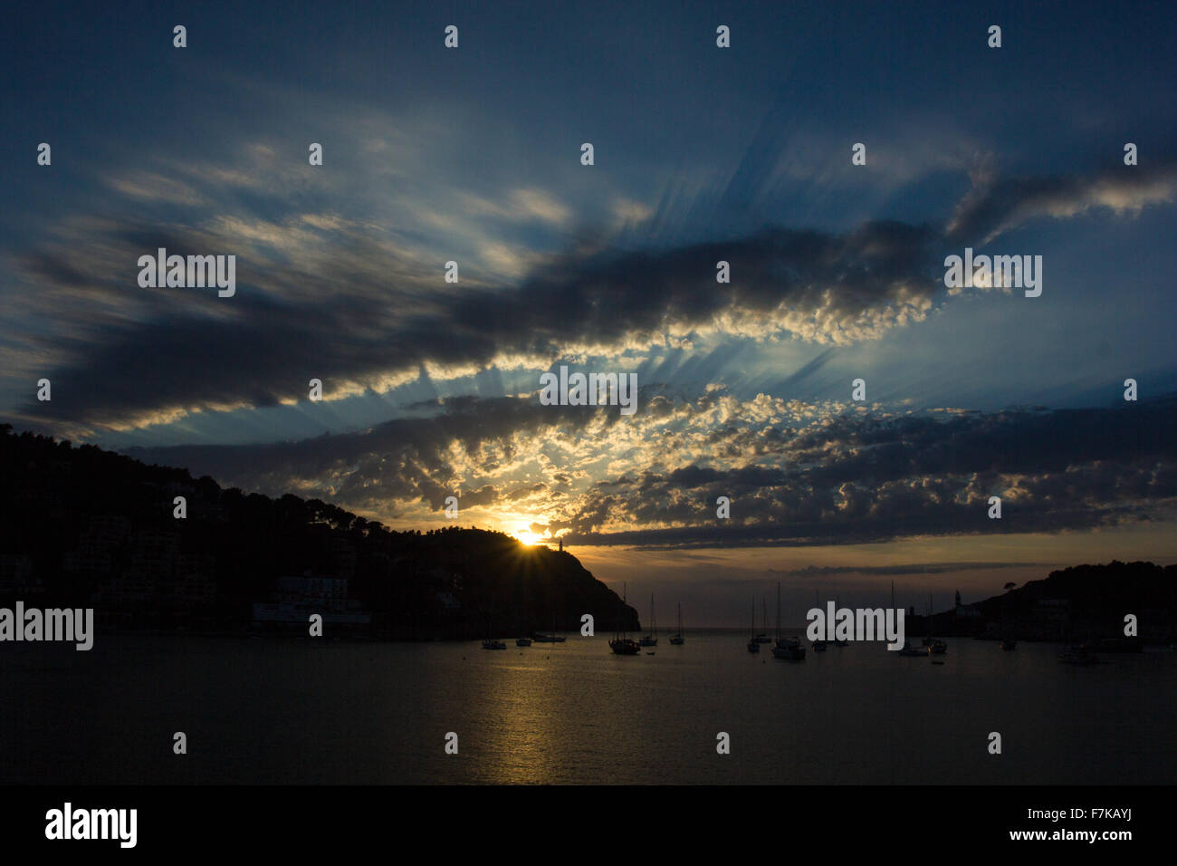 Port De soller Majorca sunset Stock Photo - Alamy