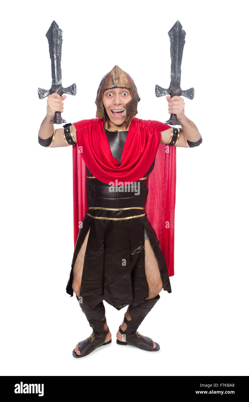 Gladiator holding sword isolated on white Stock Photo - Alamy