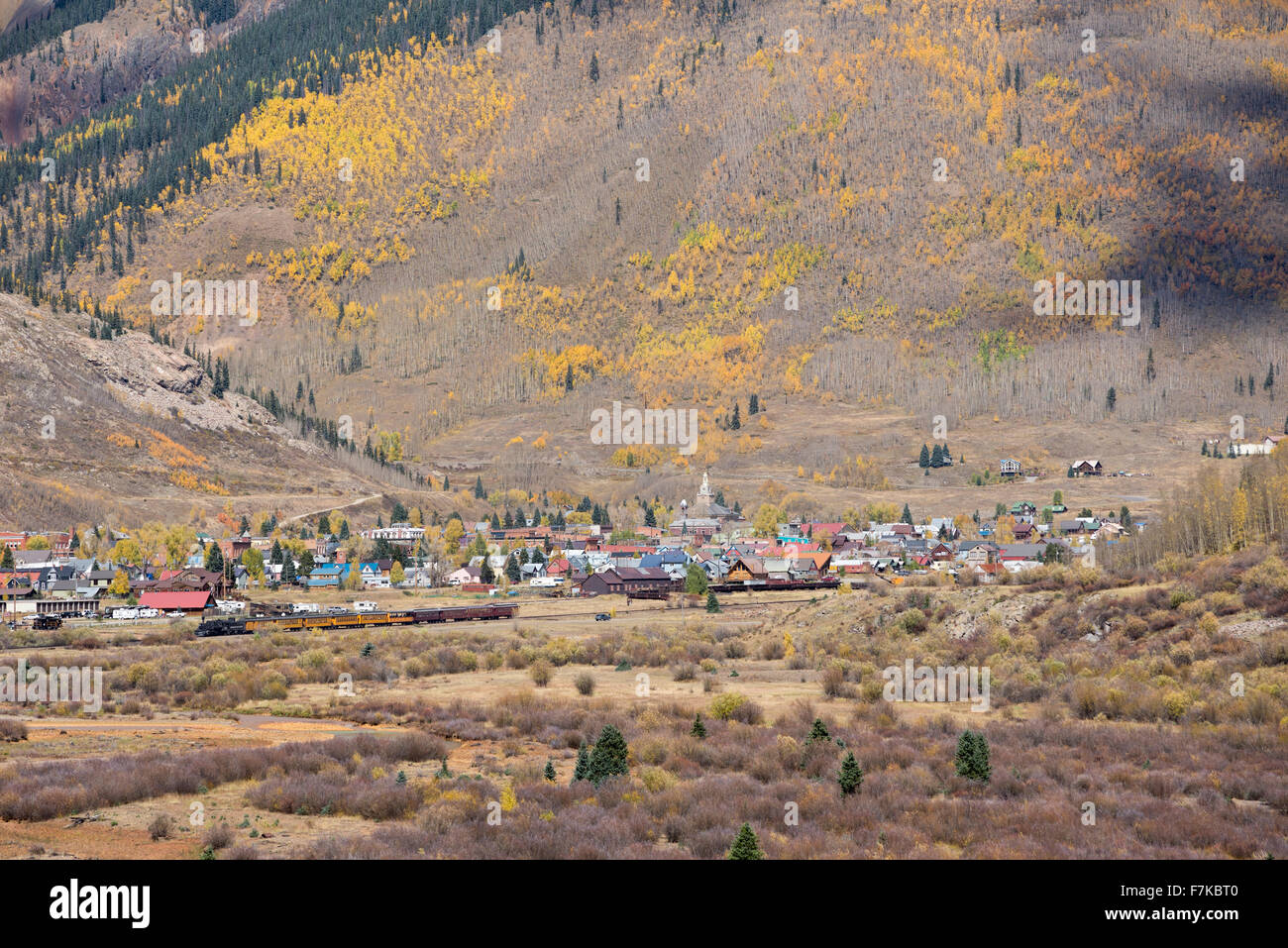 Durango & Silverton Narrow Gauge Railroad steam train leaving Silverton ...