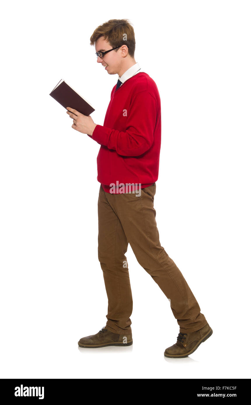 University student with book isolated on white Stock Photo - Alamy