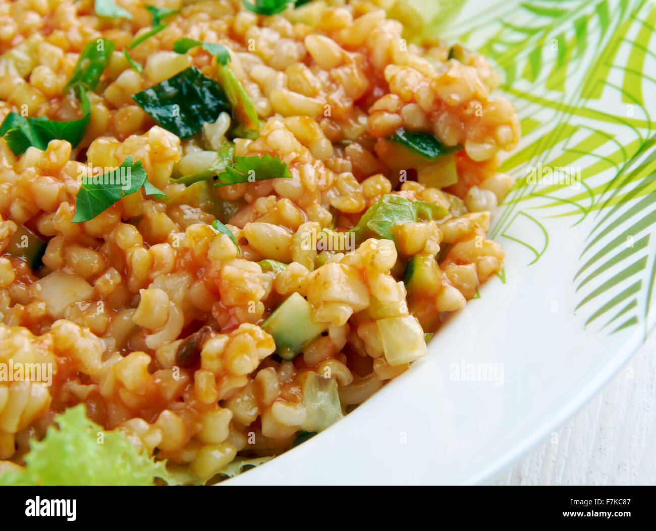 Kısır - traditional side dish in Turkish cuisines. main ingredients are ...