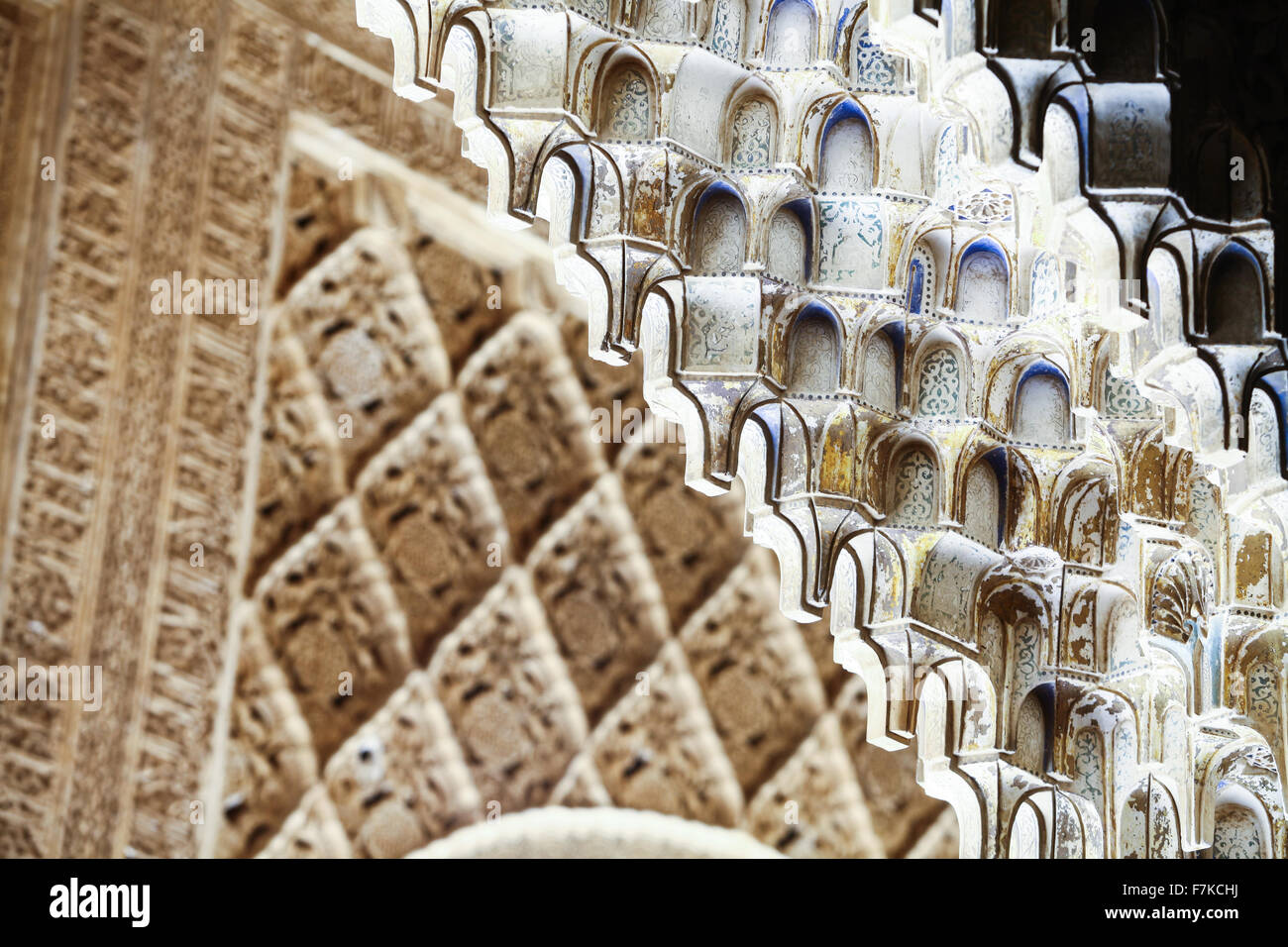 Close up shot of some Arabic decorations at the Alhambra palace in ...