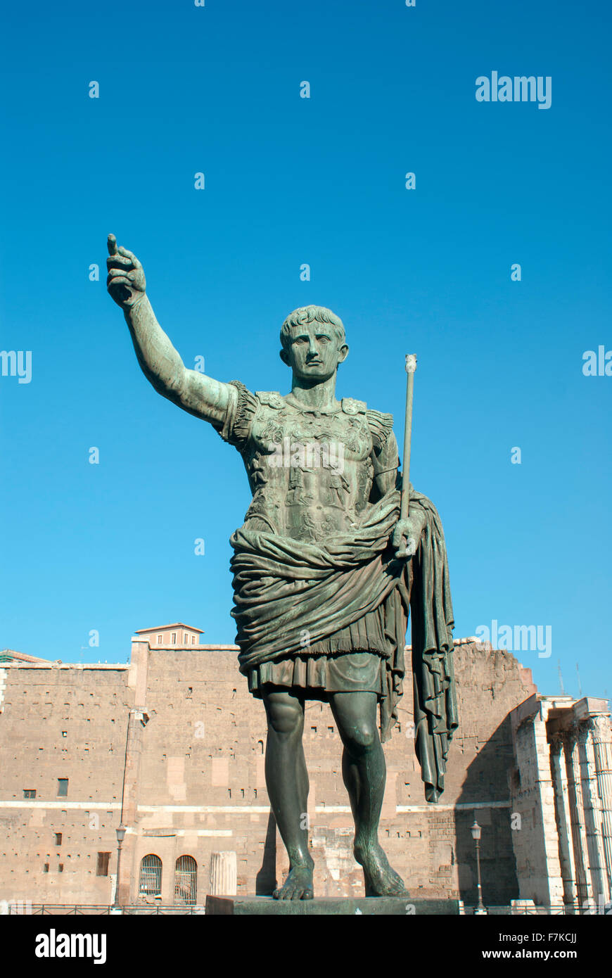 Bronze statue of emperor Caesar Augustus on Via dei Fori Imperiali ...