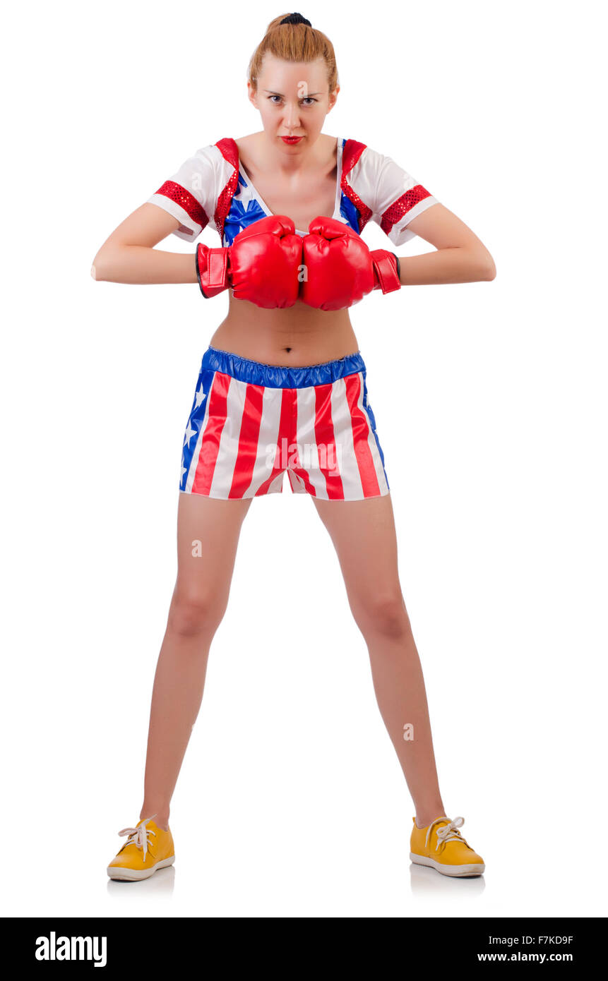 Woman boxer isolated on white Stock Photo - Alamy