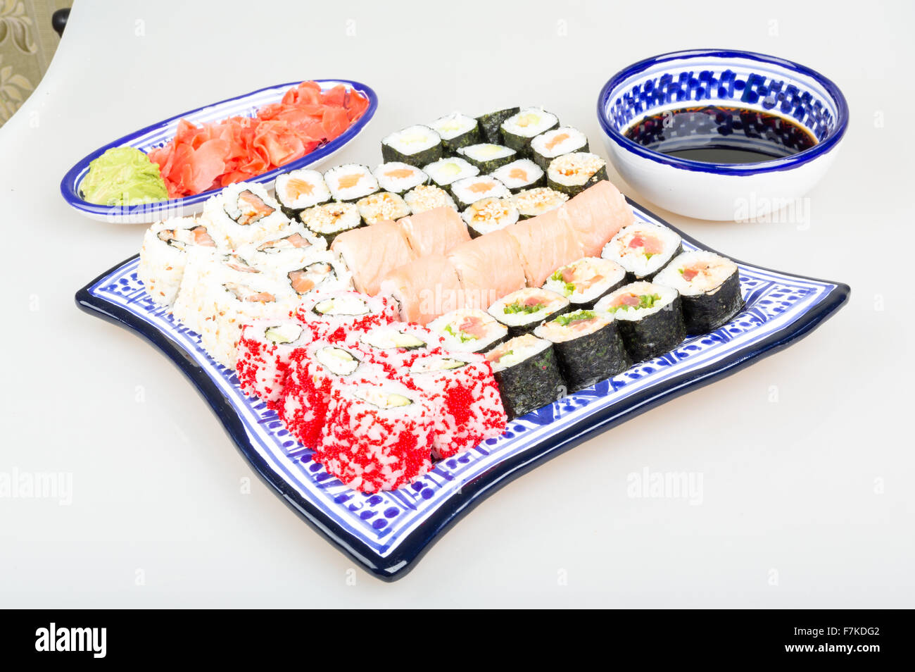 Sushi Set - Different Types of Maki Sushi and Nigiri Sushi Stock Photo ...