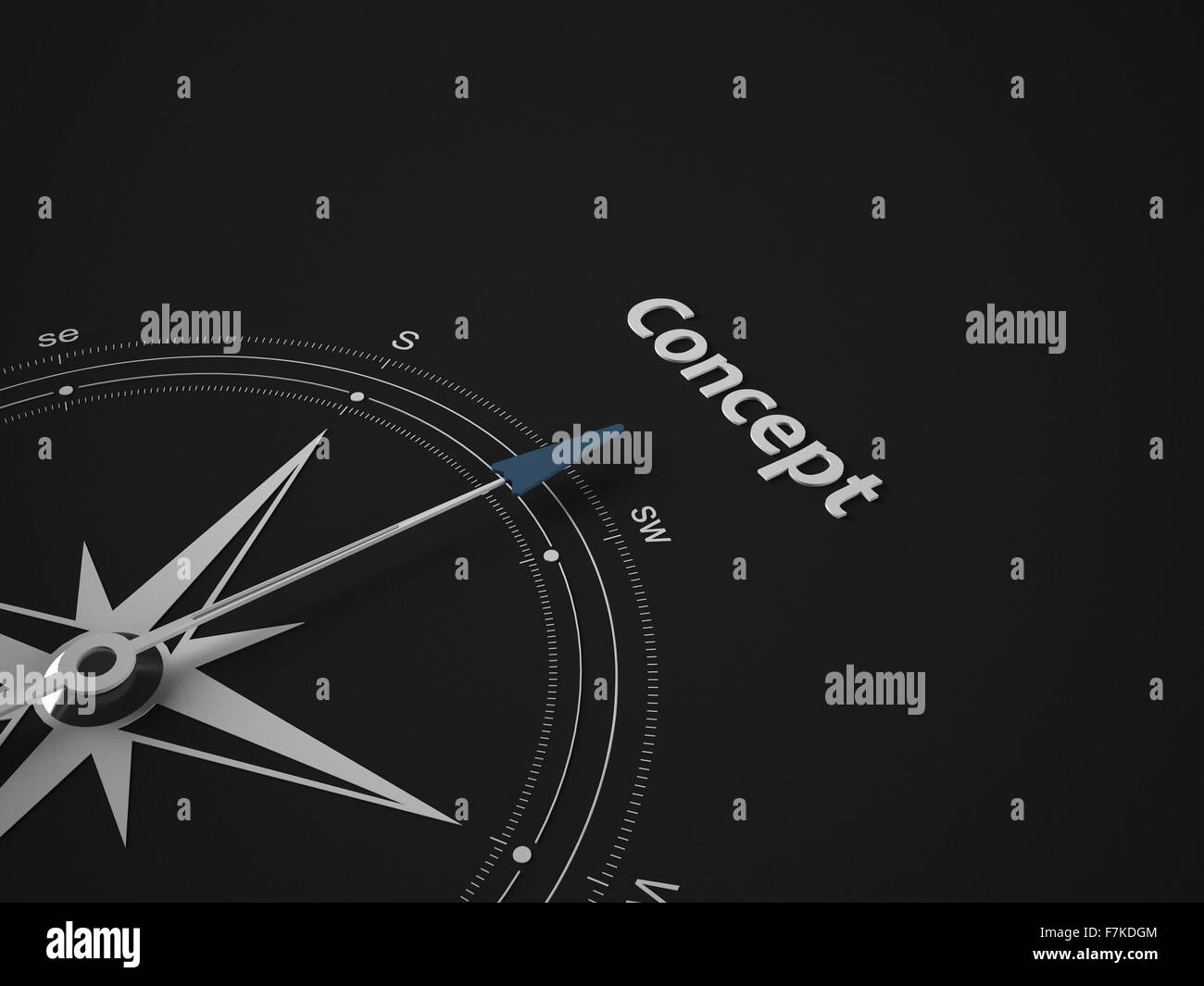 Conceptual 3D render image with a frameless Compass focus on the word ...