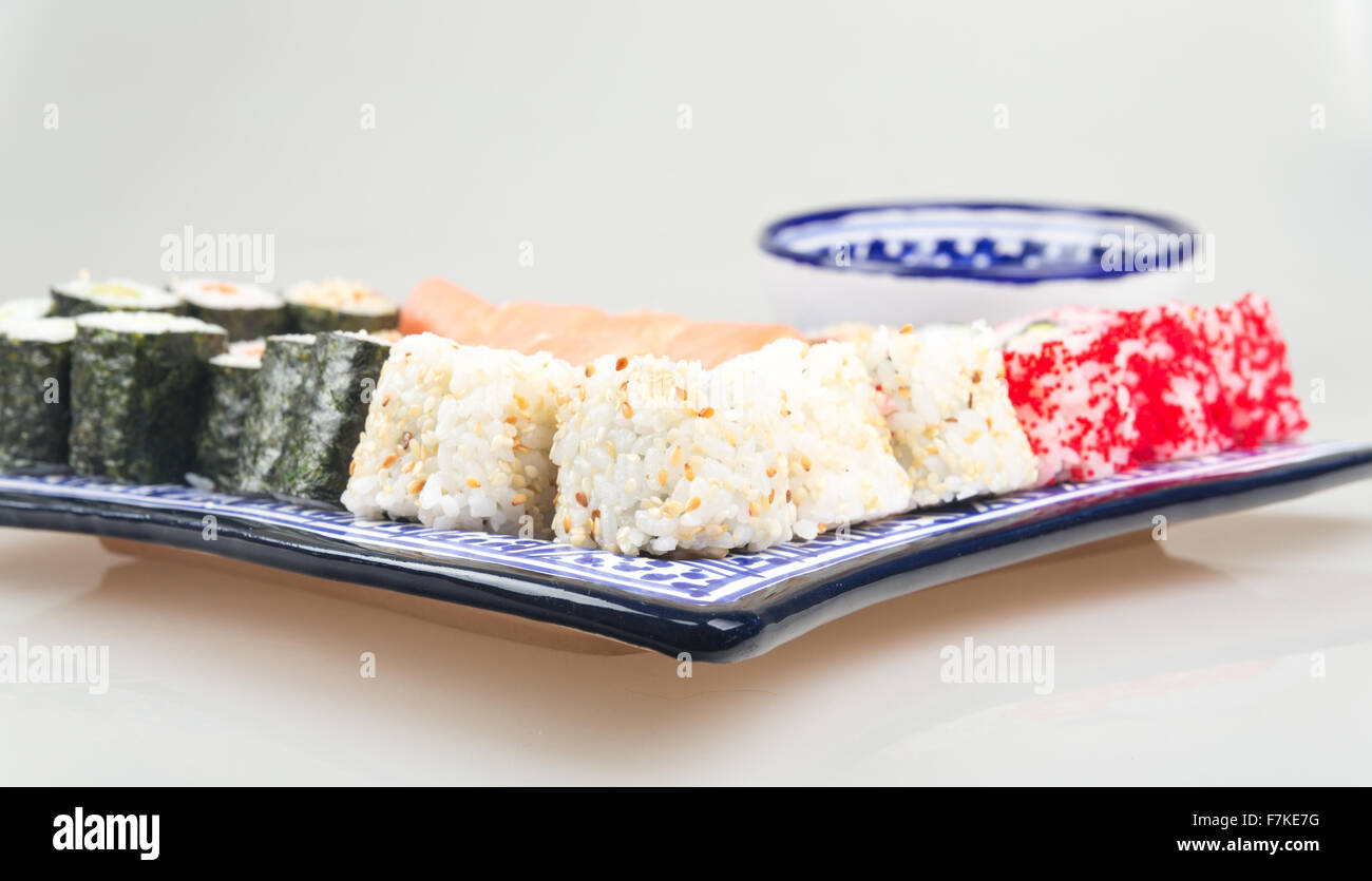 Sushi Set - Different Types of Maki Sushi and Nigiri Sushi Stock Photo ...