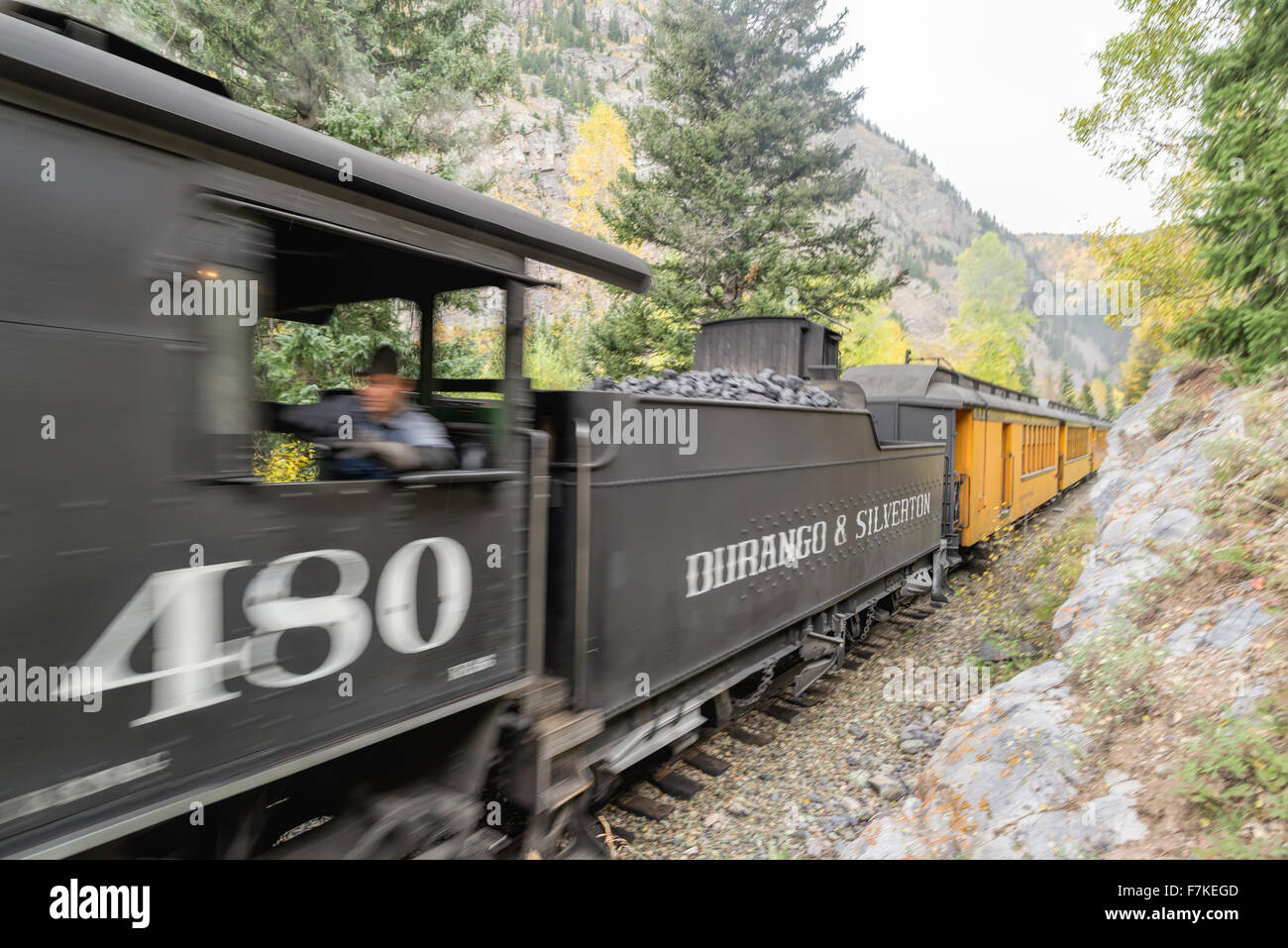 Durango & Silverton Narrow Gauge Railroad steam train in the Animas ...