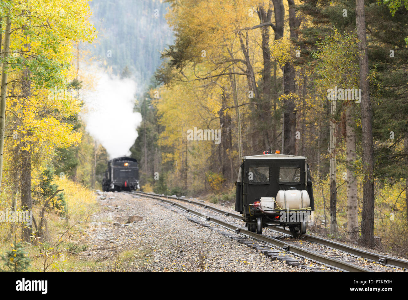 Utility car following steam locomotive & coal tender, Durango ...