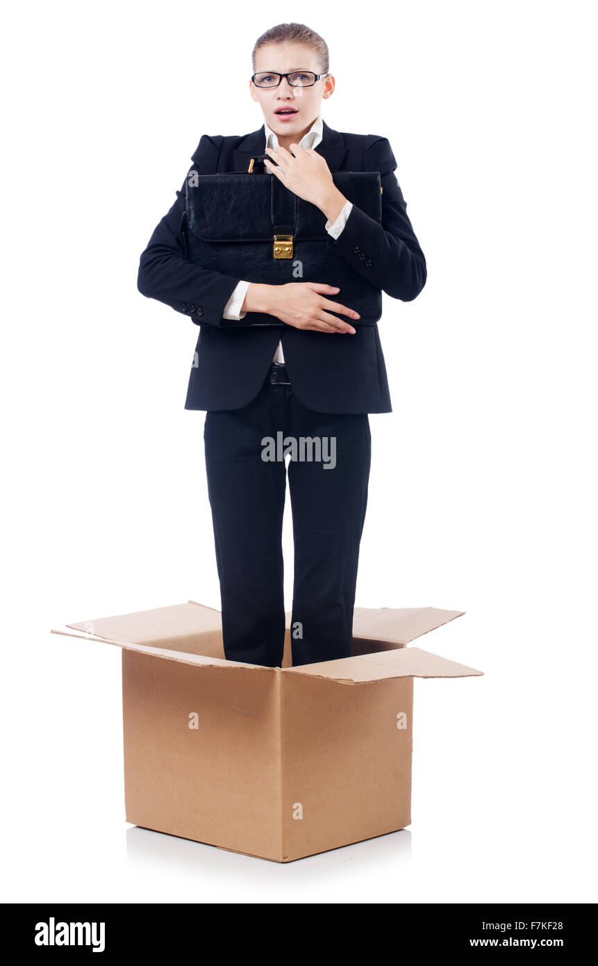 Woman in thinking out of box concept Stock Photo - Alamy
