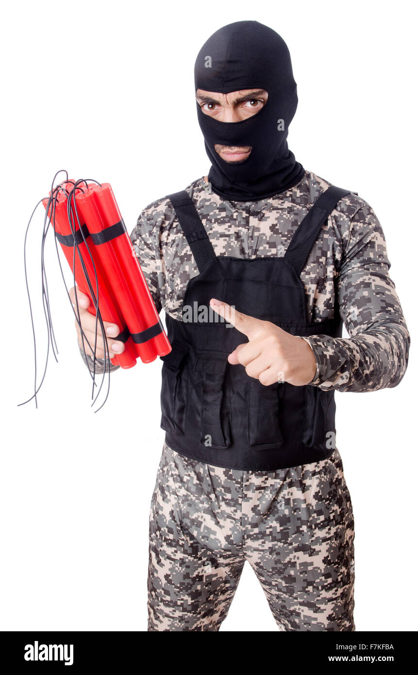 Soldier with dynamite isolated on white Stock Photo - Alamy