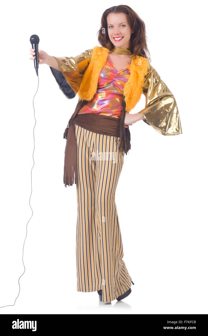 Woman in spanish clothing with mic Stock Photo - Alamy