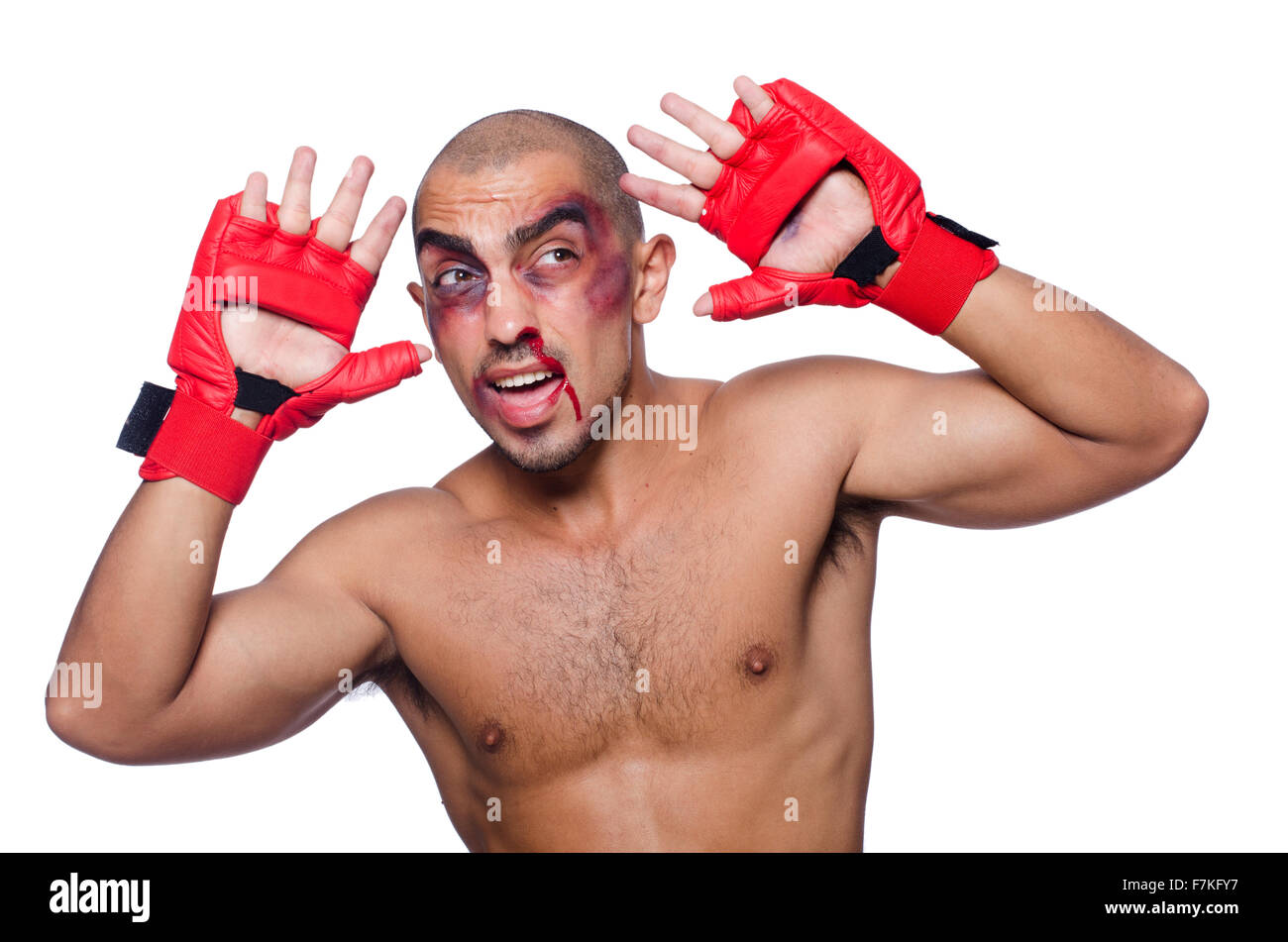 Badly beaten boxer isolated on white Stock Photo - Alamy