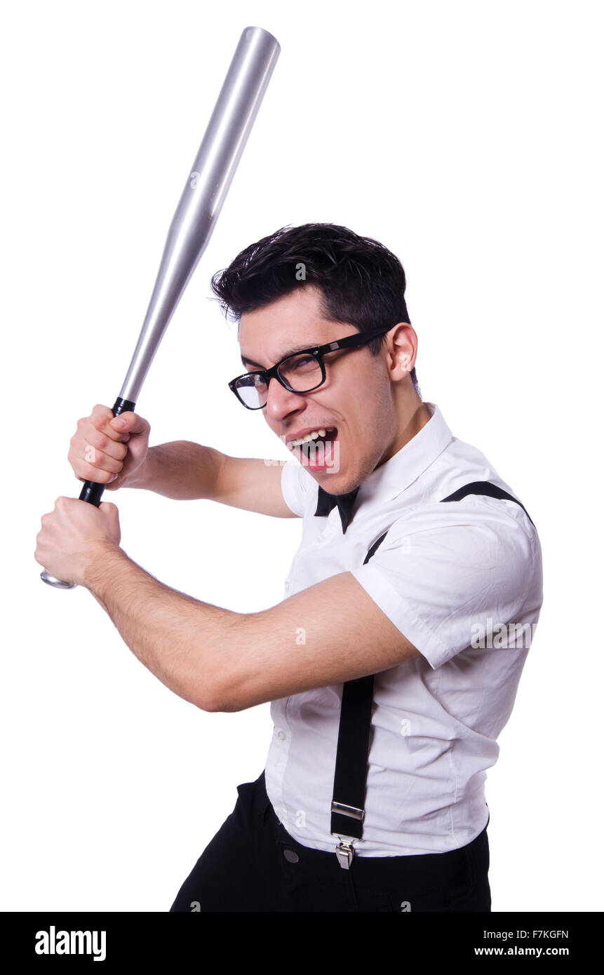 Funny man with baseball bat Stock Photo - Alamy